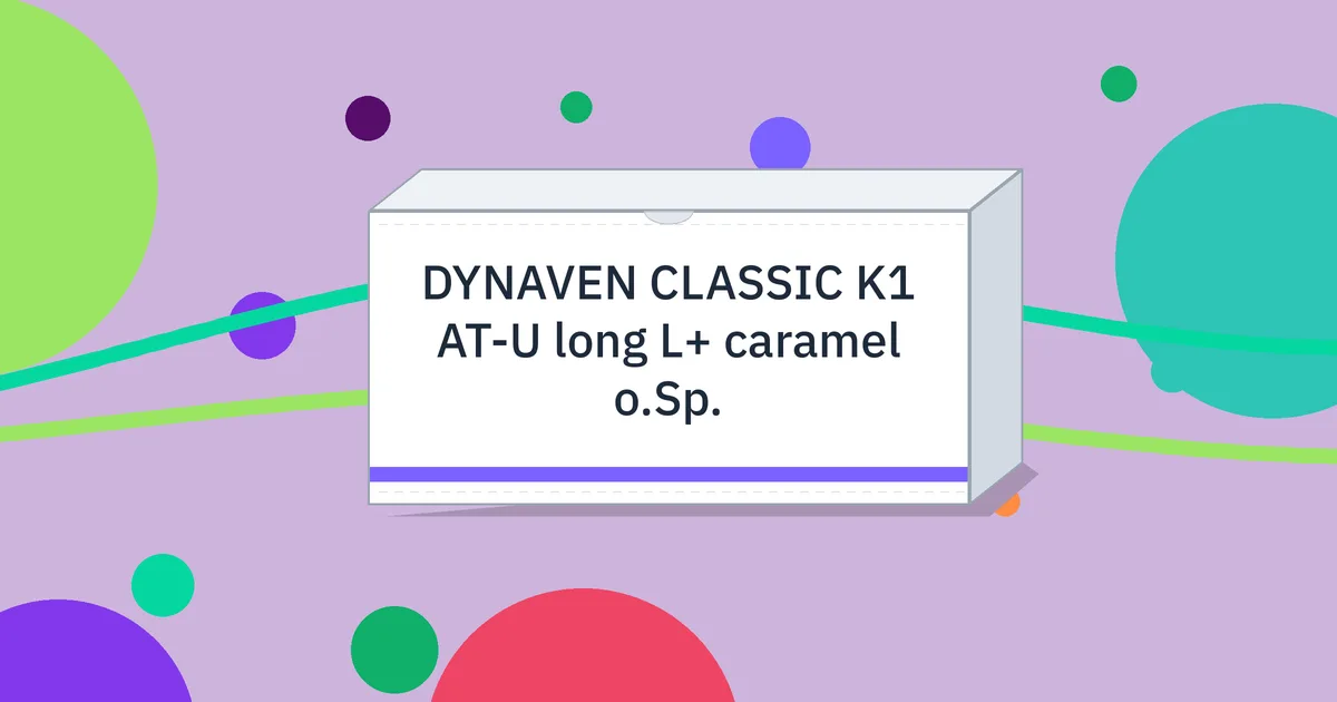 Symbolbild: Packung mit der Aufschrift DYNAVEN CLASSIC K1 AT-U long L+ caramel o.Sp. (PZN 18416764) – Verfügbarkeit und Bezug in Apotheken in Frankfurt am Main