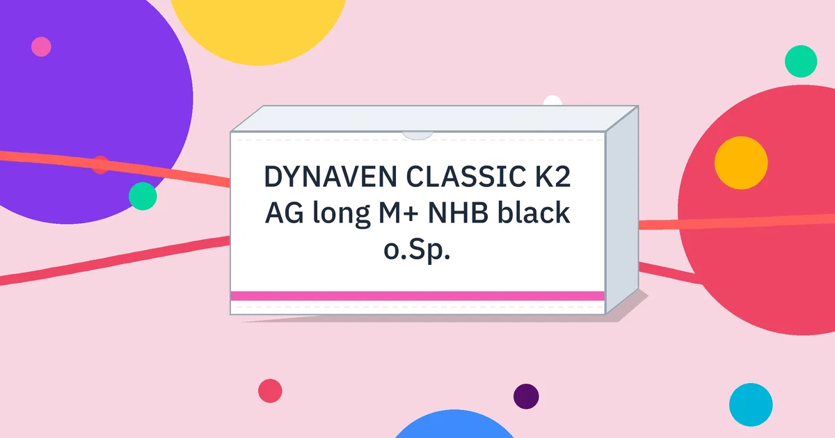 Symbolbild: Packung mit der Aufschrift DYNAVEN CLASSIC K2 AG long M+ NHB black o.Sp. (PZN 18418349) – Verfügbarkeit und Bezug in Apotheken in Frankfurt am Main