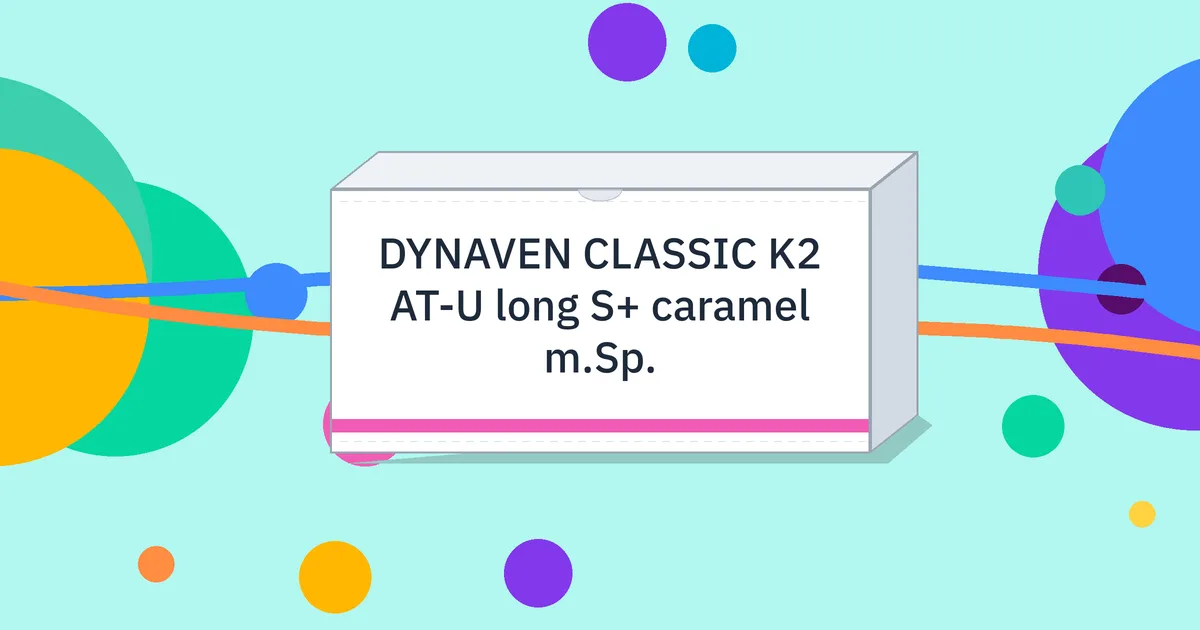 Symbolbild: Packung mit der Aufschrift DYNAVEN CLASSIC K2 AT-U long S+ caramel m.Sp. (PZN 18419981) – Verfügbarkeit und Bezug in Apotheken in Frankfurt am Main