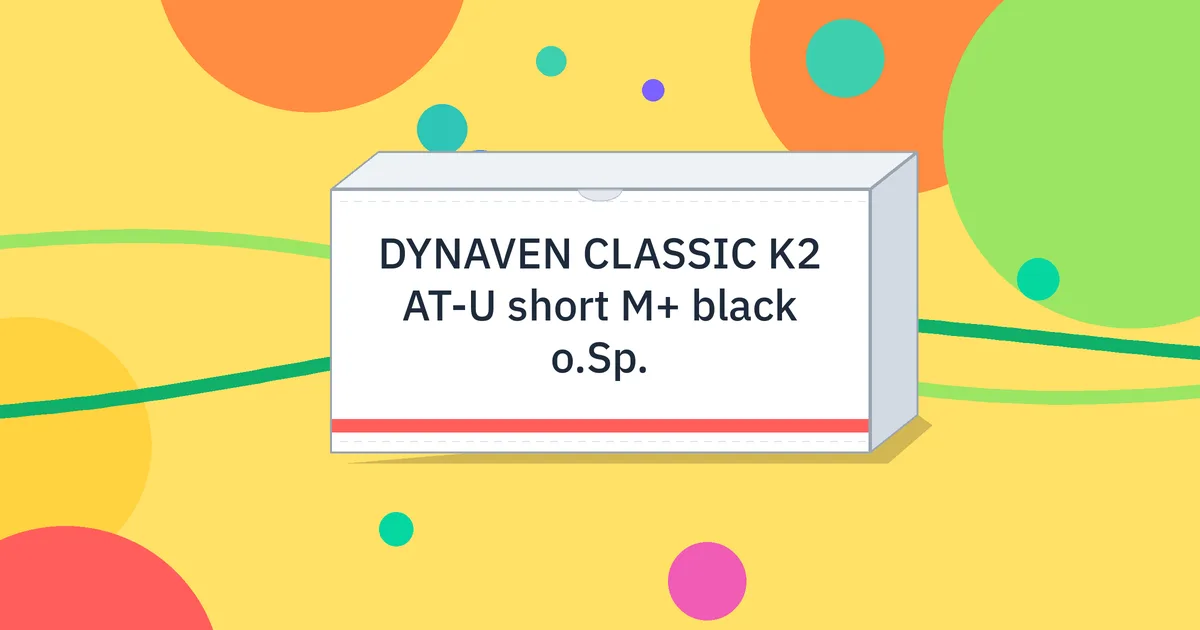 Symbolbild: Packung mit der Aufschrift DYNAVEN CLASSIC K2 AT-U short M+ black o.Sp. (PZN 18419521) – Verfügbarkeit und Bezug in Apotheken in Frankfurt am Main