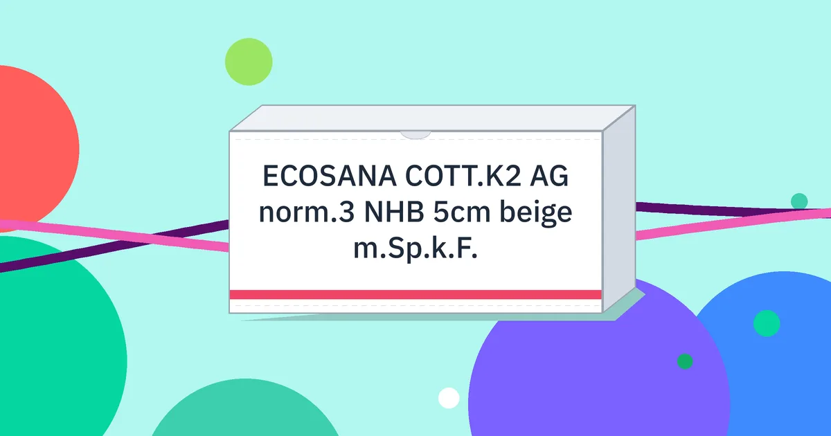 Symbolbild: Packung mit der Aufschrift ECOSANA COTT.K2 AG norm.3 NHB 5cm beige m.Sp.k.F. (PZN 16949427) – Verfügbarkeit und Bezug in Apotheken in Frankfurt am Main