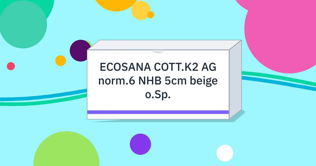 Symbolbild: Packung mit der Aufschrift ECOSANA COTT.K2 AG norm.6 NHB 5cm beige o.Sp. (PZN 16950755) – Verfügbarkeit und Bezug in Apotheken in Frankfurt am Main