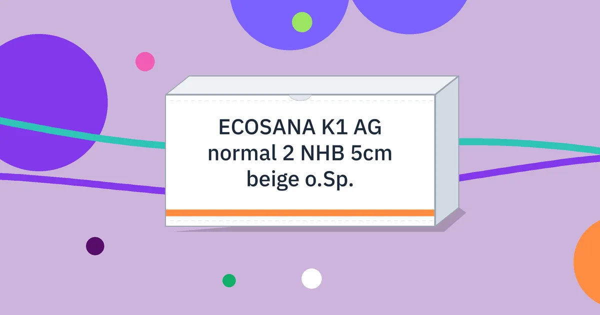 Symbolbild: Packung mit der Aufschrift ECOSANA K1 AG normal 2 NHB 5cm beige o.Sp. (PZN 04726627) – Verfügbarkeit und Bezug in Apotheken in Frankfurt am Main