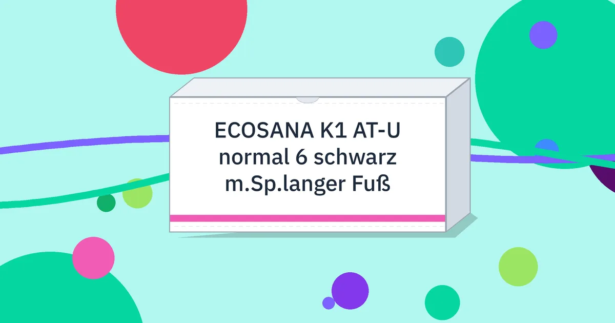 Symbolbild: Packung mit der Aufschrift ECOSANA K1 AT-U normal 6 schwarz m.Sp.langer Fuß (PZN 04734733) – Verfügbarkeit und Bezug in Apotheken in Frankfurt am Main