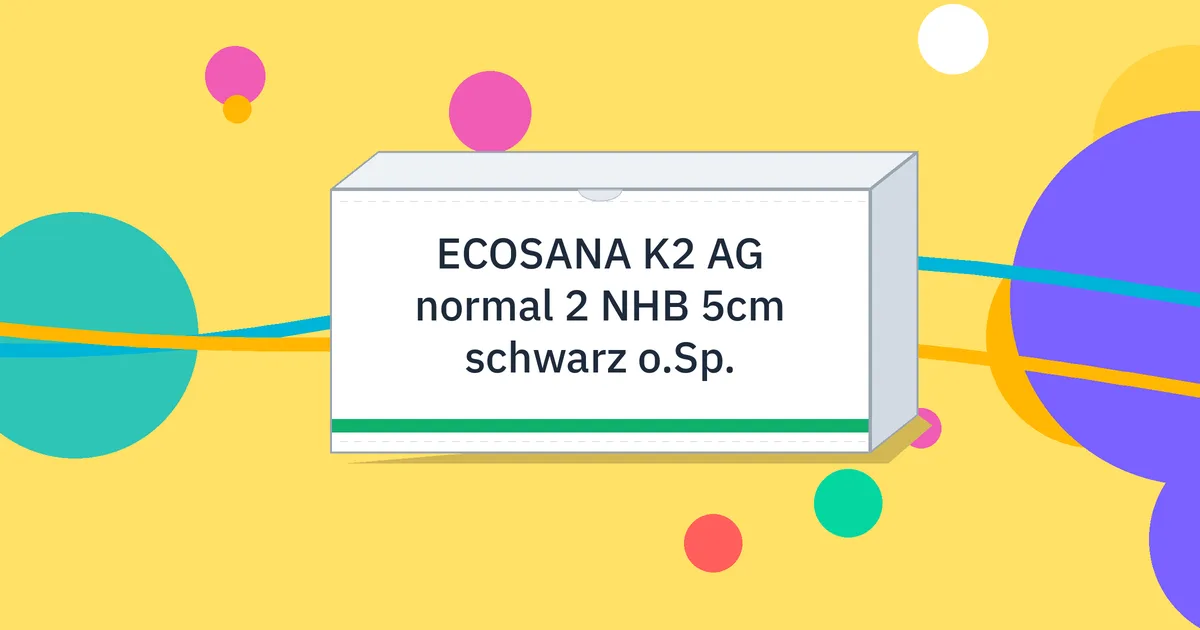 Symbolbild: Packung mit der Aufschrift ECOSANA K2 AG normal 2 NHB 5cm schwarz o.Sp. (PZN 01387260) – Verfügbarkeit und Bezug in Apotheken in Frankfurt am Main