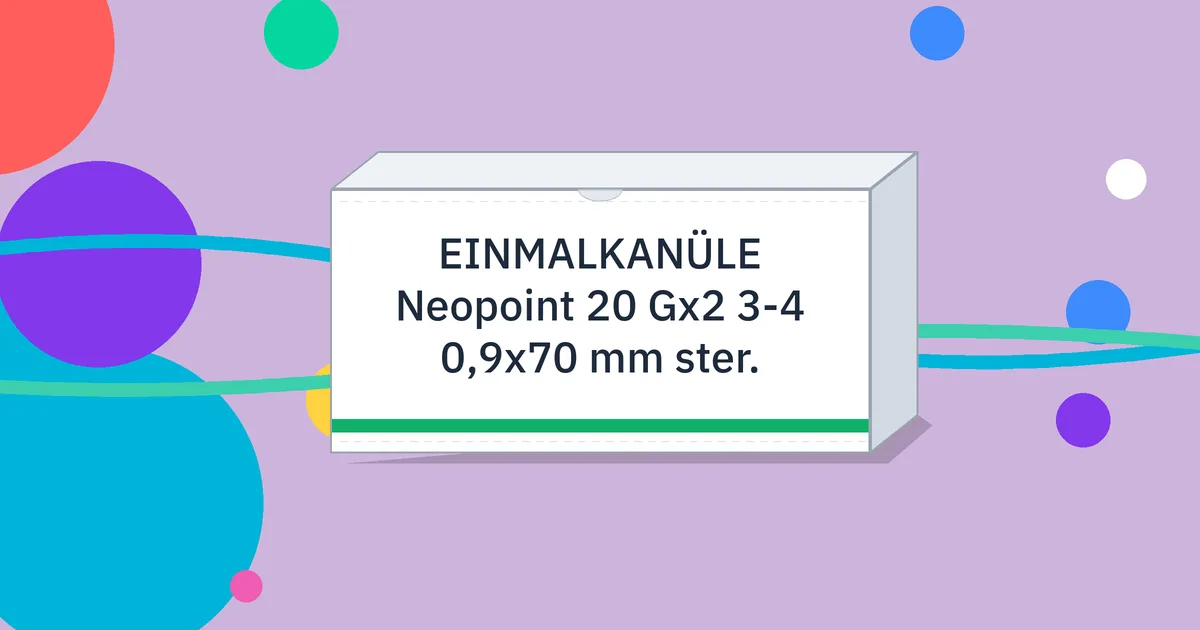 Symbolbild: Packung mit der Aufschrift EINMALKANÜLE Neopoint 20 Gx2 3-4 0,9x70 mm ster. (PZN 00363234) – Verfügbarkeit und Bezug in Apotheken in Frankfurt am Main