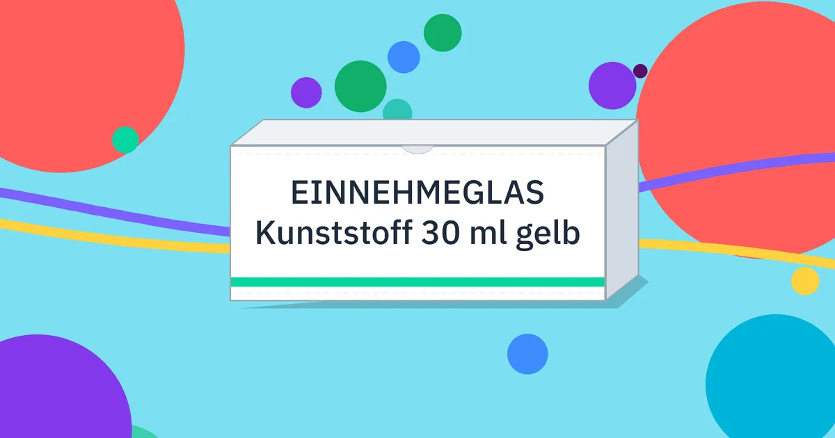 Symbolbild: Packung mit der Aufschrift EINNEHMEGLAS Kunststoff 30 ml gelb (PZN 02771517) – Verfügbarkeit und Bezug in Apotheken in Frankfurt am Main
