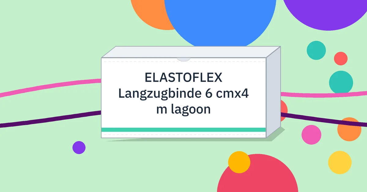 Symbolbild: Packung mit der Aufschrift ELASTOFLEX Langzugbinde 6 cmx4 m lagoon (PZN 17176074) – Verfügbarkeit und Bezug in Apotheken in Frankfurt am Main