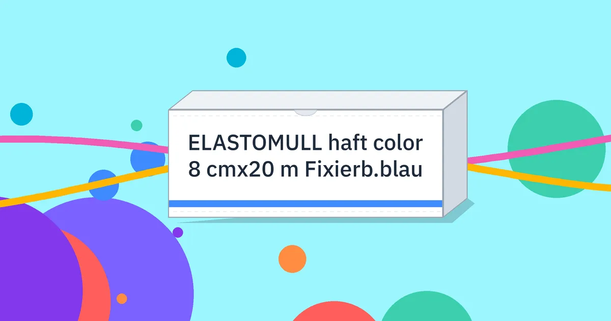 Symbolbild: Packung mit der Aufschrift ELASTOMULL haft color 8 cmx20 m Fixierb.blau (PZN 18913480) – Verfügbarkeit und Bezug in Apotheken in Frankfurt am Main