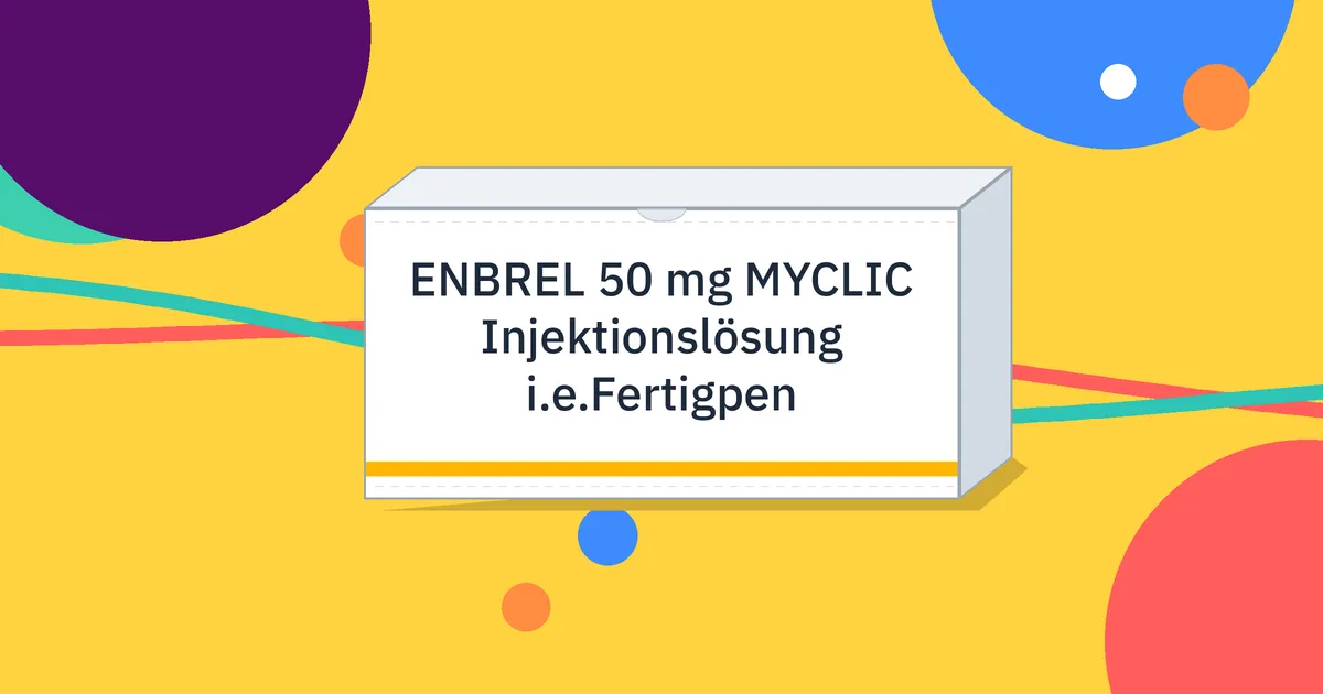 Symbolbild: Packung mit der Aufschrift ENBREL 50 mg MYCLIC Injektionslösung i.e.Fertigpen (PZN 14227138) – Verfügbarkeit und Bezug in Apotheken in Frankfurt am Main