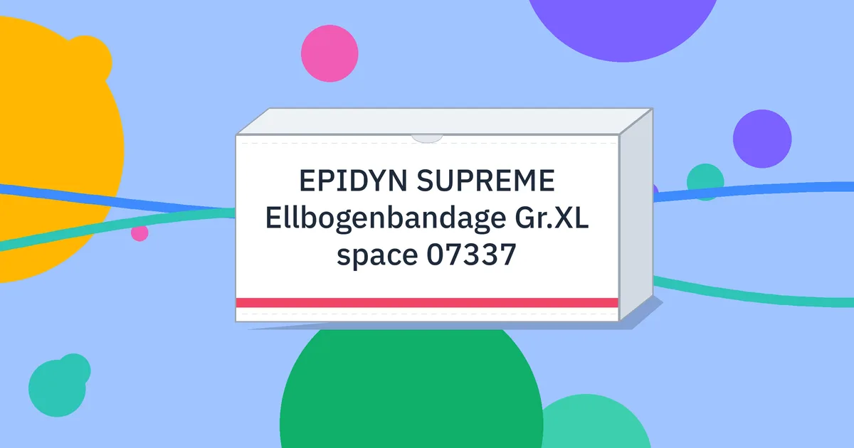 Symbolbild: Packung mit der Aufschrift EPIDYN SUPREME Ellbogenbandage Gr.XL space 07337 (PZN 20095907) – Verfügbarkeit und Bezug in Apotheken in Frankfurt am Main