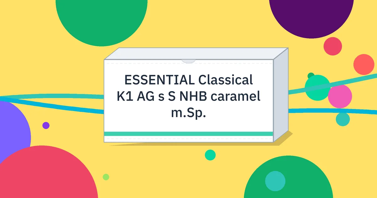 Symbolbild: Packung mit der Aufschrift ESSENTIAL Classical K1 AG s S NHB caramel m.Sp. (PZN 17009991) – Verfügbarkeit und Bezug in Apotheken in Frankfurt am Main