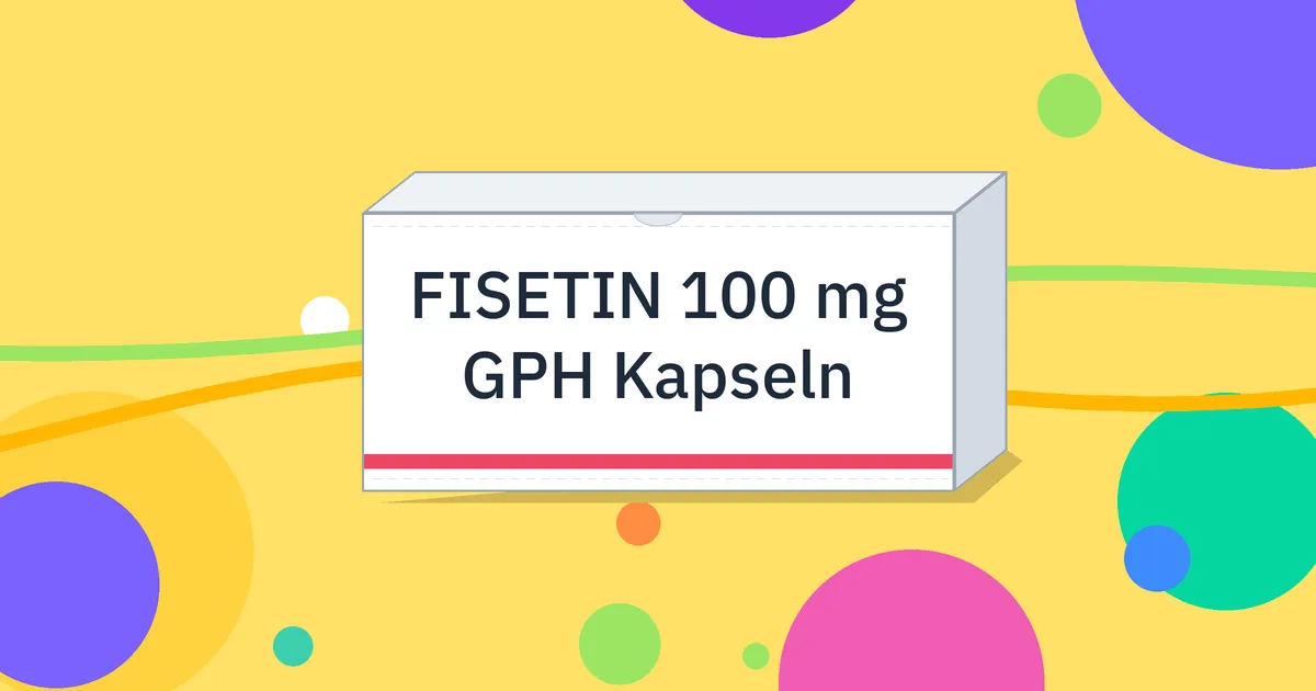 Symbolbild: Packung mit der Aufschrift FISETIN 100 mg GPH Kapseln (PZN 20806840) – Verfügbarkeit und Bezug in Apotheken in Frankfurt am Main