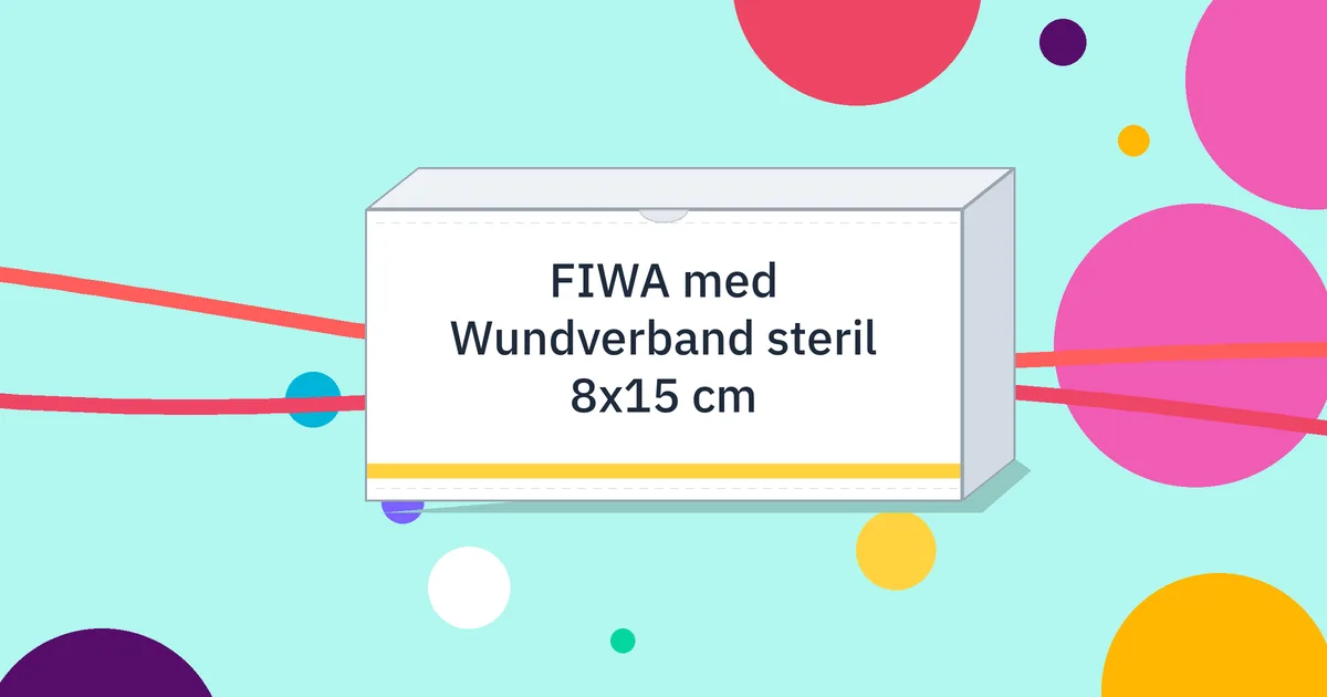Symbolbild: Packung mit der Aufschrift FIWA med Wundverband steril 8x15 cm (PZN 19813361) – Verfügbarkeit und Bezug in Apotheken in Frankfurt am Main