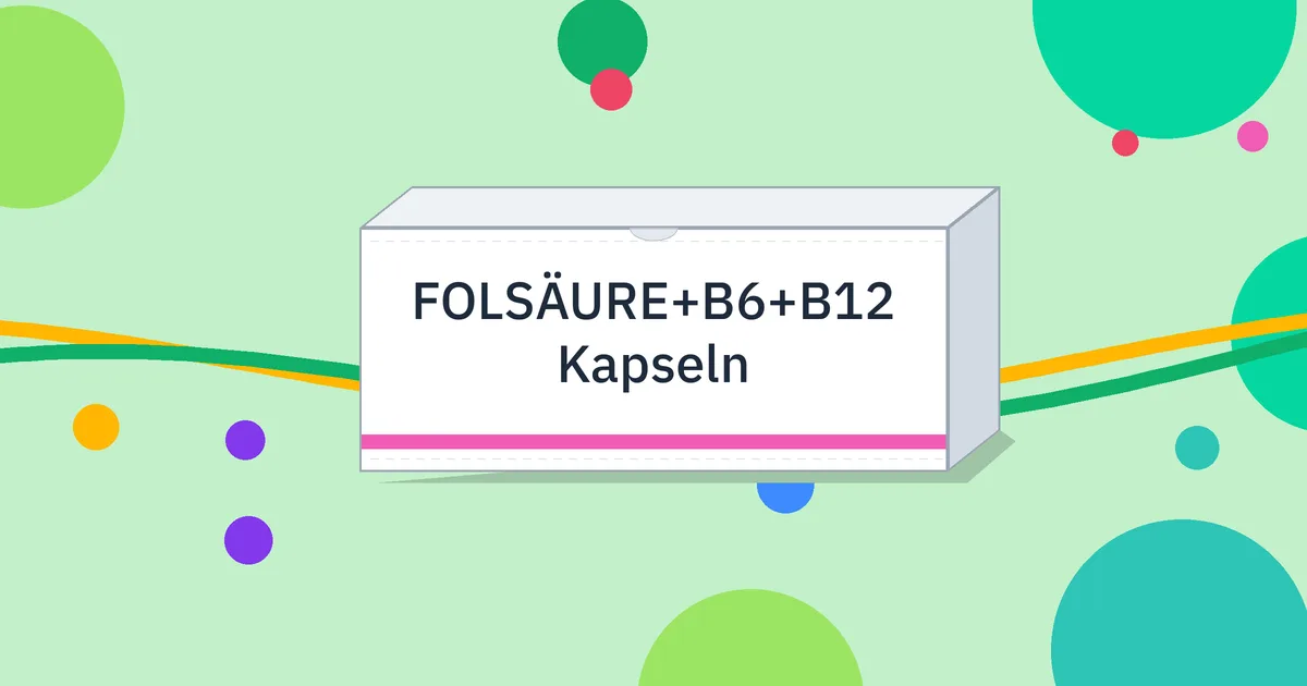Symbolbild: Packung mit der Aufschrift FOLSÄURE+B6+B12 Kapseln (PZN 19505205) – Verfügbarkeit und Bezug in Apotheken in Frankfurt am Main
