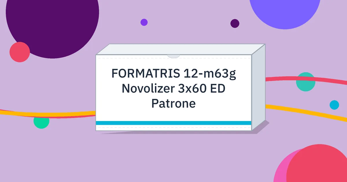 Symbolbild: Packung mit der Aufschrift FORMATRIS 12-m63g Novolizer 3x60 ED Patrone (PZN 09617707) – Verfügbarkeit und Bezug in Apotheken in Frankfurt am Main