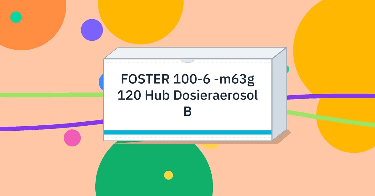 Symbolbild: Packung mit der Aufschrift FOSTER 100-6 -m63g 120 Hub Dosieraerosol B (PZN 04712654) – Verfügbarkeit und Bezug in Apotheken in Frankfurt am Main