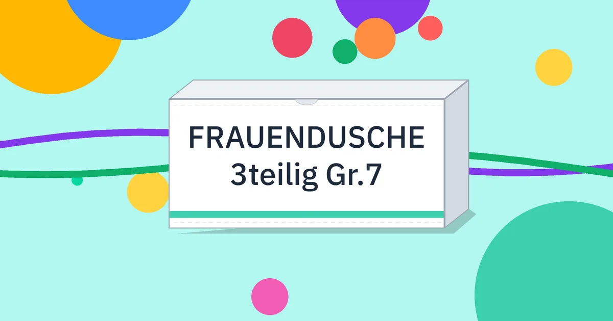 Symbolbild: Packung mit der Aufschrift FRAUENDUSCHE 3teilig Gr.7 (PZN 01727098) – Verfügbarkeit und Bezug in Apotheken in Frankfurt am Main