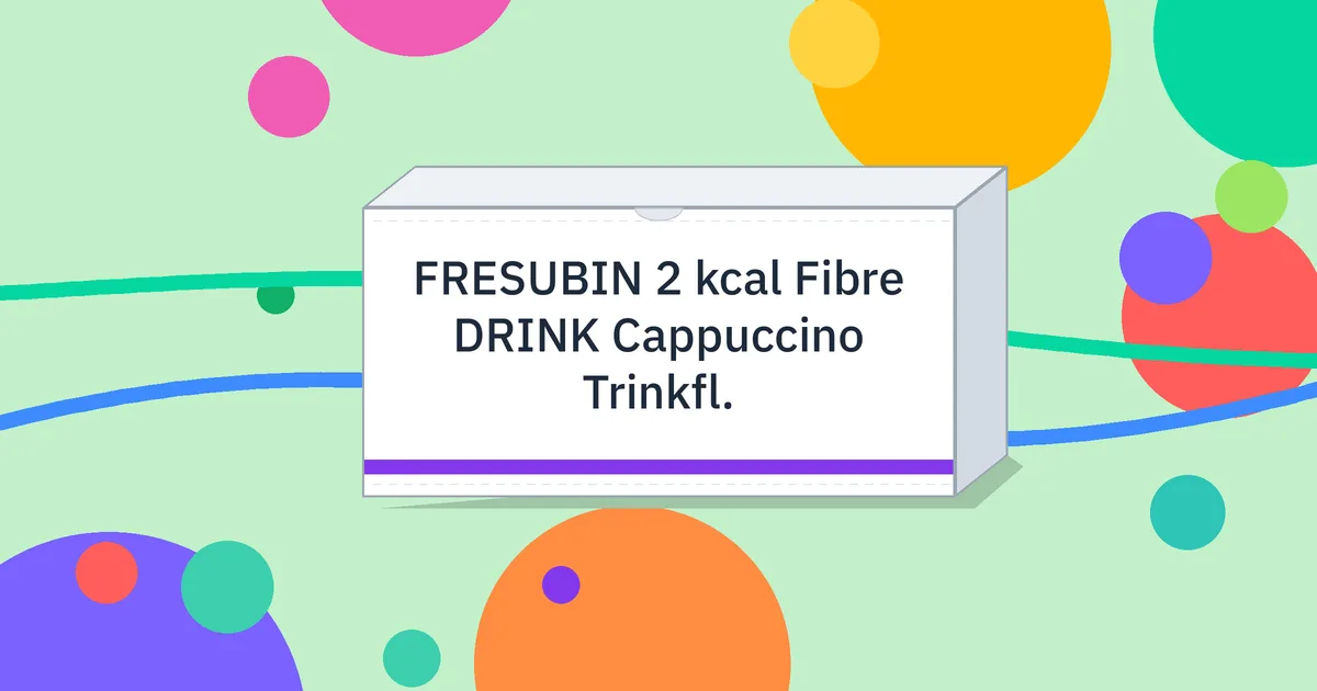 Symbolbild: Packung mit der Aufschrift FRESUBIN 2 kcal Fibre DRINK Cappuccino Trinkfl. (PZN 06964650) – Verfügbarkeit und Bezug in Apotheken in Frankfurt am Main