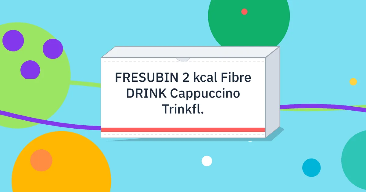 Symbolbild: Packung mit der Aufschrift FRESUBIN 2 kcal Fibre DRINK Cappuccino Trinkfl. (PZN 20184574) – Verfügbarkeit und Bezug in Apotheken in Frankfurt am Main