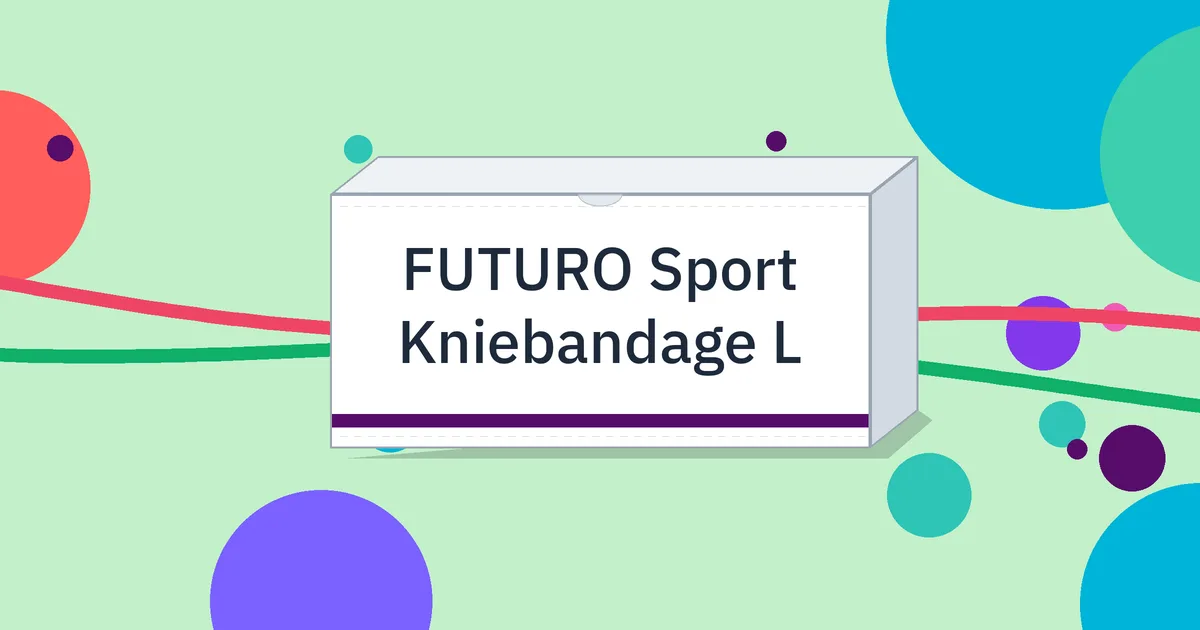 Symbolbild: Packung mit der Aufschrift FUTURO Sport Kniebandage L (PZN 02043255) – Verfügbarkeit und Bezug in Apotheken in Frankfurt am Main