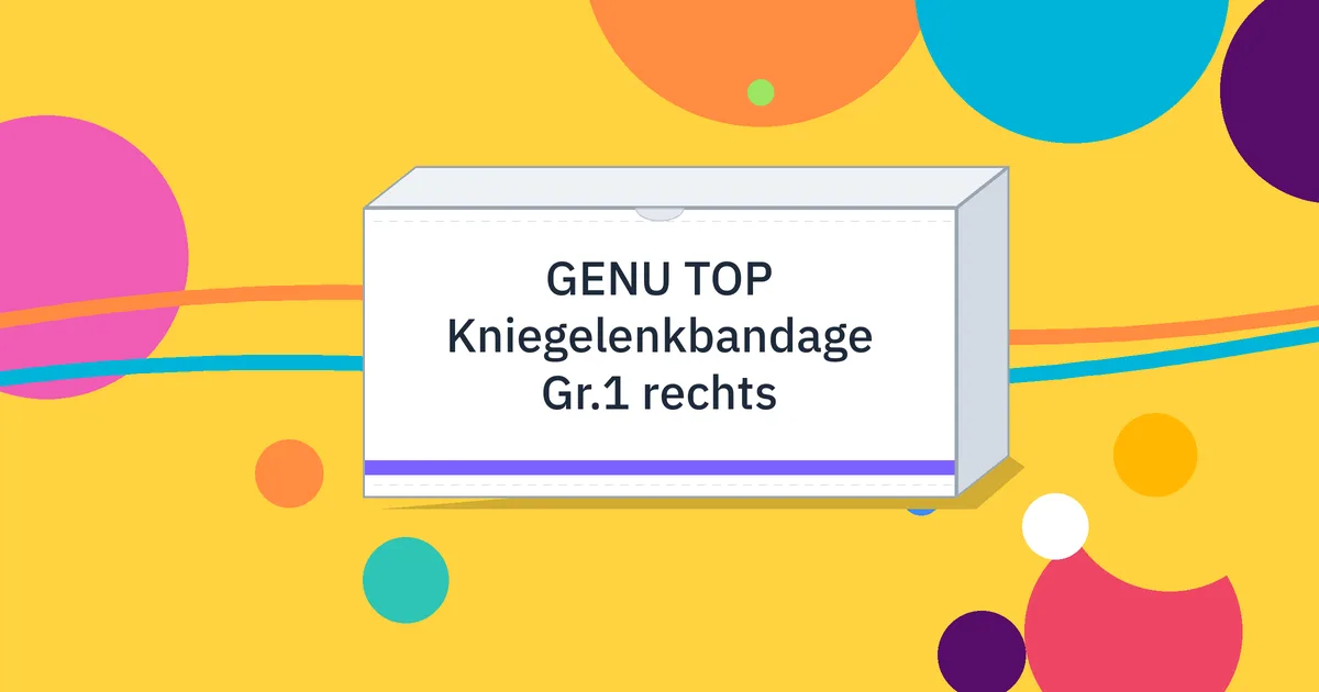 Symbolbild: Packung mit der Aufschrift GENU TOP Kniegelenkbandage Gr.1 rechts (PZN 05045964) – Verfügbarkeit und Bezug in Apotheken in Frankfurt am Main