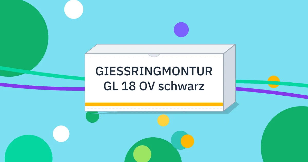 Symbolbild: Packung mit der Aufschrift GIESSRINGMONTUR GL 18 OV schwarz (PZN 19373910) – Verfügbarkeit und Bezug in Apotheken in Frankfurt am Main