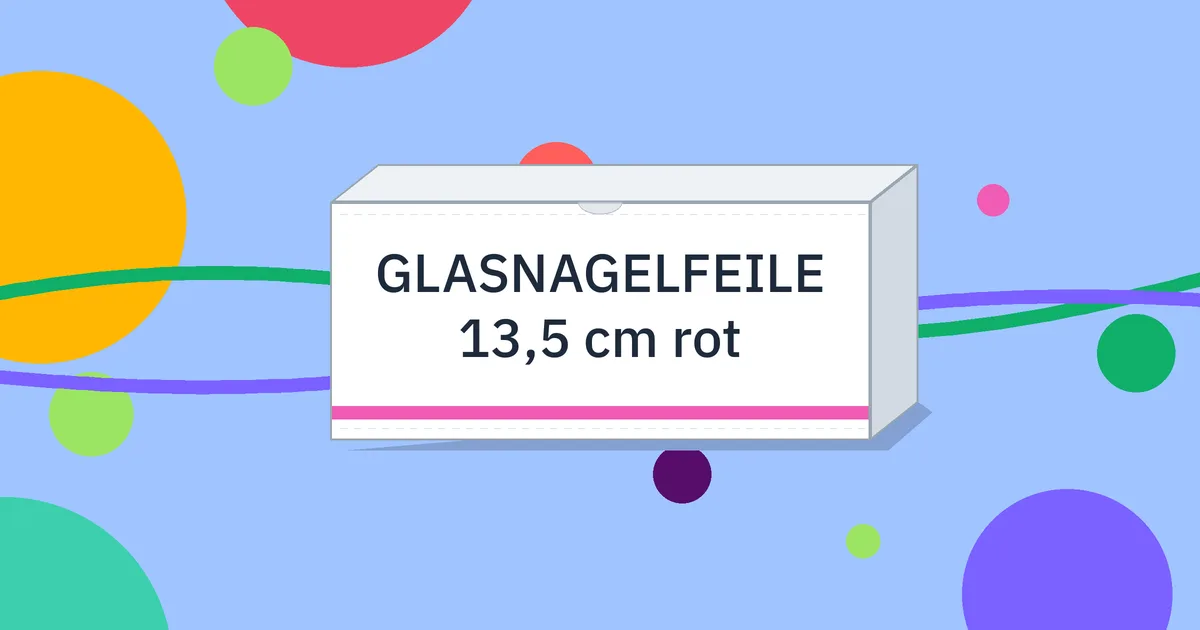 Symbolbild: Packung mit der Aufschrift GLASNAGELFEILE 13,5 cm rot (PZN 18106897) – Verfügbarkeit und Bezug in Apotheken in Frankfurt am Main