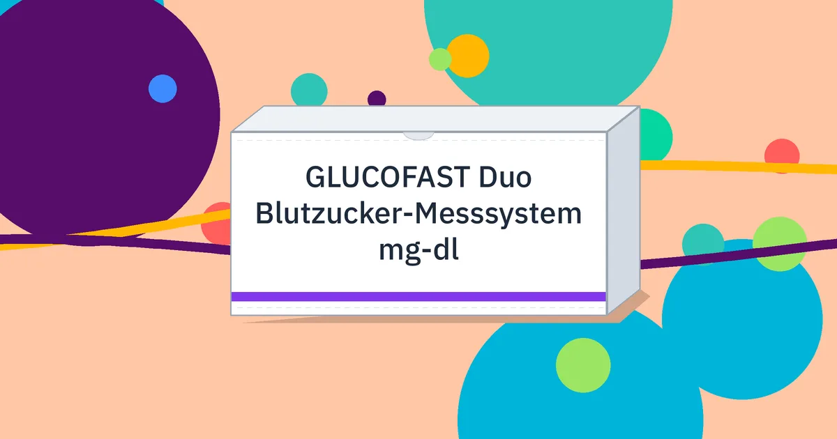 Symbolbild: Packung mit der Aufschrift GLUCOFAST Duo Blutzucker-Messsystem mg-dl (PZN 15401928) – Verfügbarkeit und Bezug in Apotheken in Frankfurt am Main