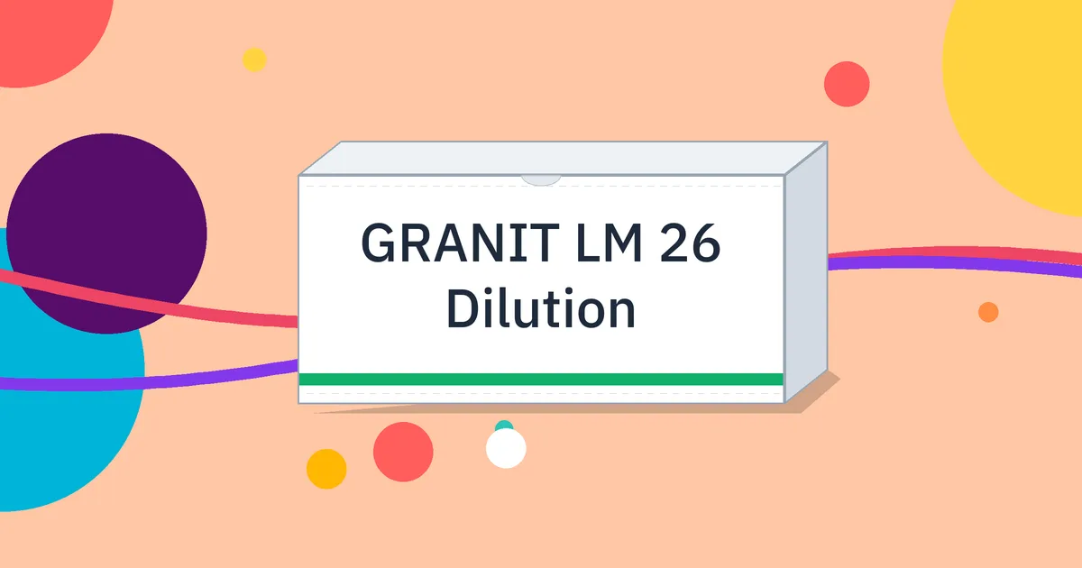 Symbolbild: Packung mit der Aufschrift GRANIT LM 26 Dilution (PZN 12881454) – Verfügbarkeit und Bezug in Apotheken in Frankfurt am Main
