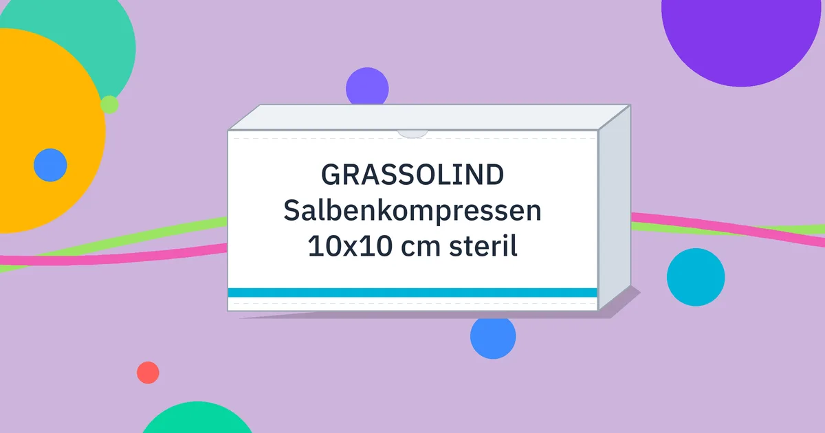 Symbolbild: Packung mit der Aufschrift GRASSOLIND Salbenkompressen 10x10 cm steril (PZN 18125067) – Verfügbarkeit und Bezug in Apotheken in Frankfurt am Main