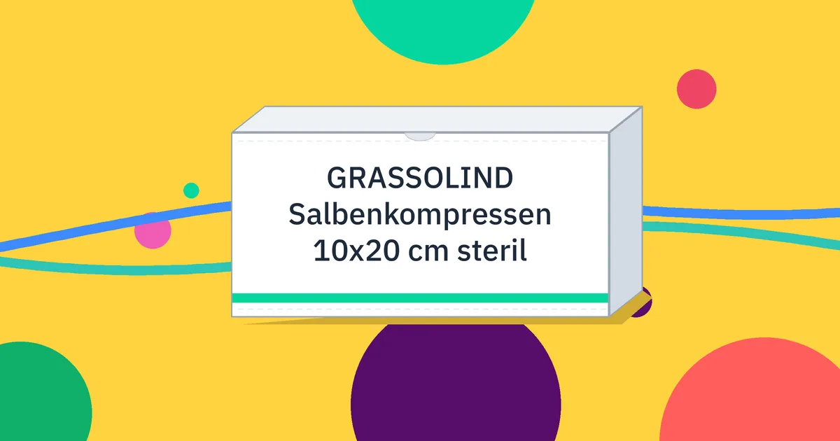 Symbolbild: Packung mit der Aufschrift GRASSOLIND Salbenkompressen 10x20 cm steril (PZN 19701053) – Verfügbarkeit und Bezug in Apotheken in Frankfurt am Main