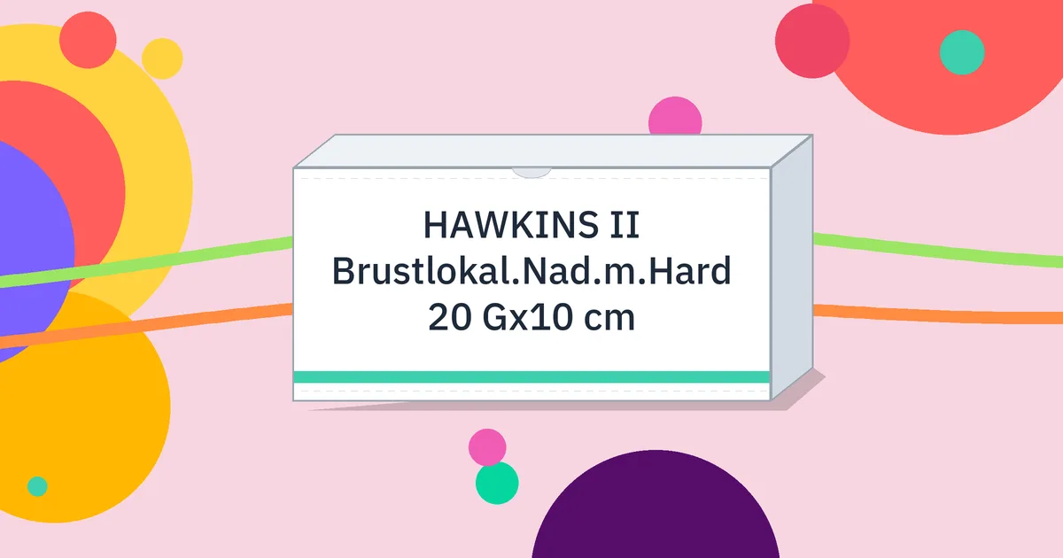 Symbolbild: Packung mit der Aufschrift HAWKINS II Brustlokal.Nad.m.Hard 20 Gx10 cm (PZN 06772181) – Verfügbarkeit und Bezug in Apotheken in Frankfurt am Main
