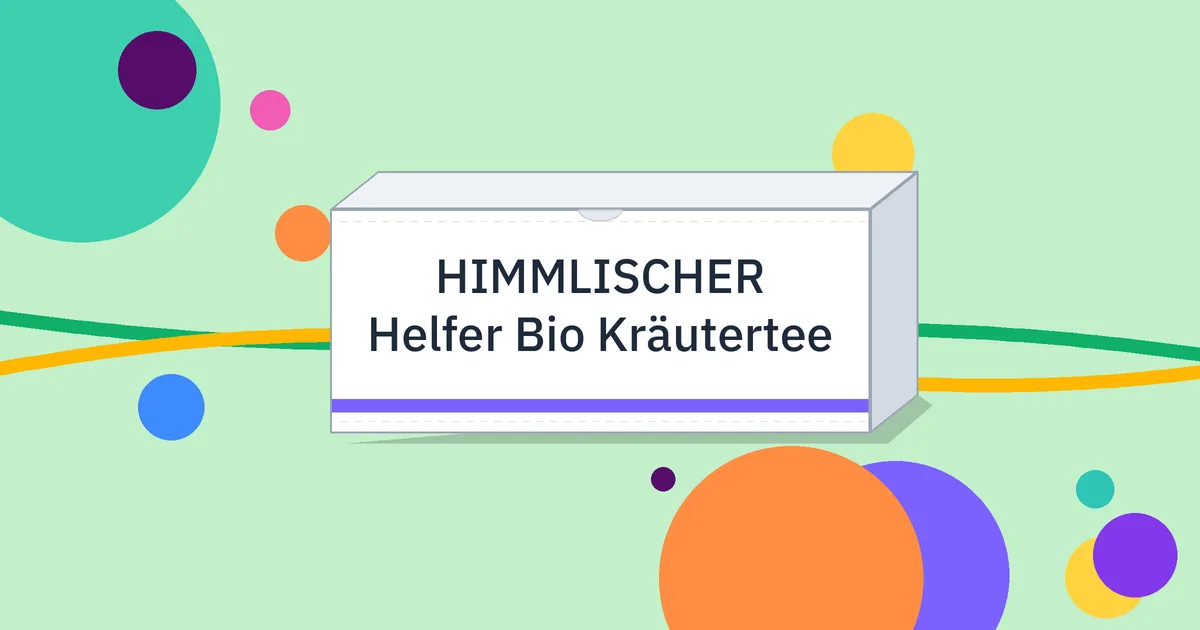 Symbolbild: Packung mit der Aufschrift HIMMLISCHER Helfer Bio Kräutertee (PZN 15427856) – Verfügbarkeit und Bezug in Apotheken in Frankfurt am Main