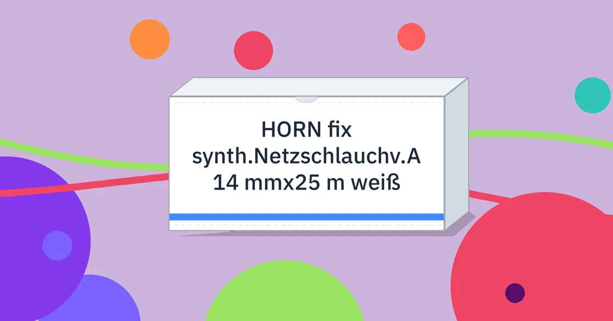 Symbolbild: Packung mit der Aufschrift HORN fix synth.Netzschlauchv.A 14 mmx25 m weiß (PZN 03764583) – Verfügbarkeit und Bezug in Apotheken in Frankfurt am Main