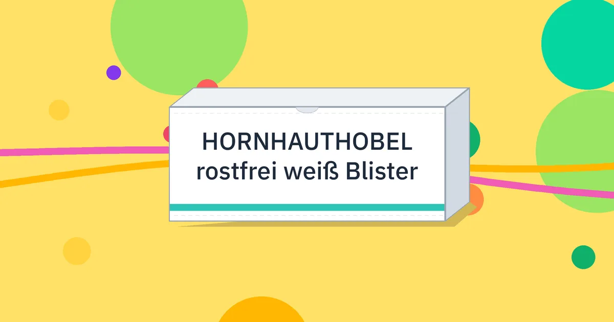 Symbolbild: Packung mit der Aufschrift HORNHAUTHOBEL rostfrei weiß Blister (PZN 01605047) – Verfügbarkeit und Bezug in Apotheken in Frankfurt am Main