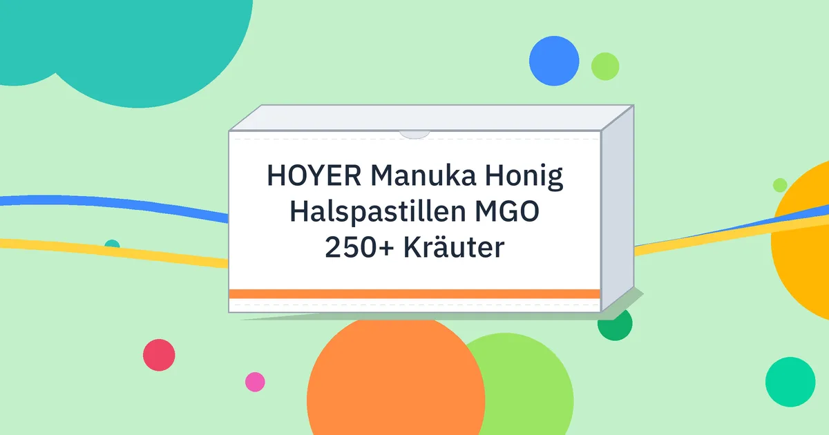 Symbolbild: Packung mit der Aufschrift HOYER Manuka Honig Halspastillen MGO 250+ Kräuter (PZN 18899395) – Verfügbarkeit und Bezug in Apotheken in Frankfurt am Main