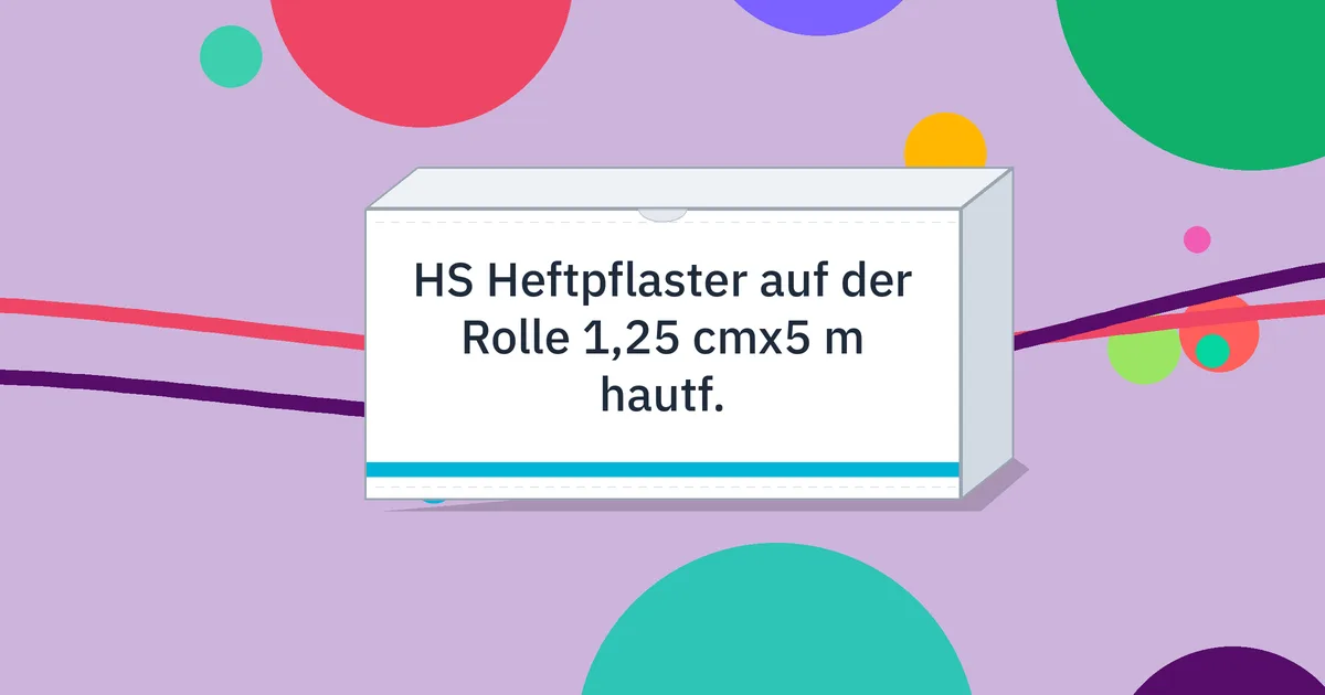 Symbolbild: Packung mit der Aufschrift HS Heftpflaster auf der Rolle 1,25 cmx5 m hautf. (PZN 09741910) – Verfügbarkeit und Bezug in Apotheken in Frankfurt am Main
