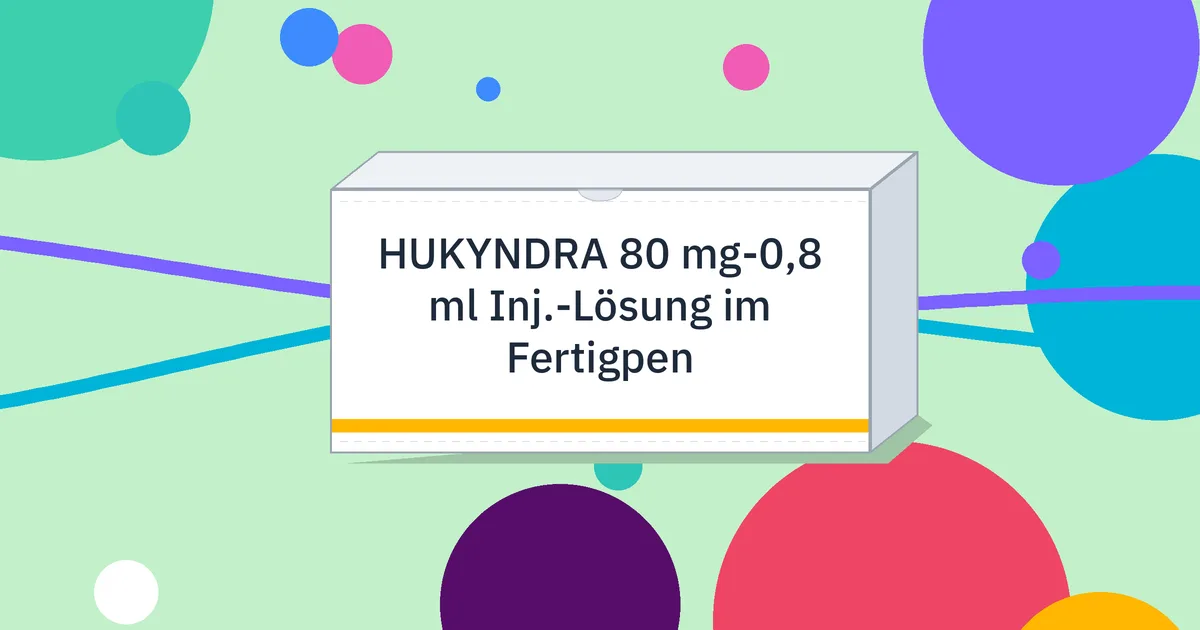 Symbolbild: Packung mit der Aufschrift HUKYNDRA 80 mg-0,8 ml Inj.-Lösung im Fertigpen (PZN 17554731) – Verfügbarkeit und Bezug in Apotheken in Frankfurt am Main