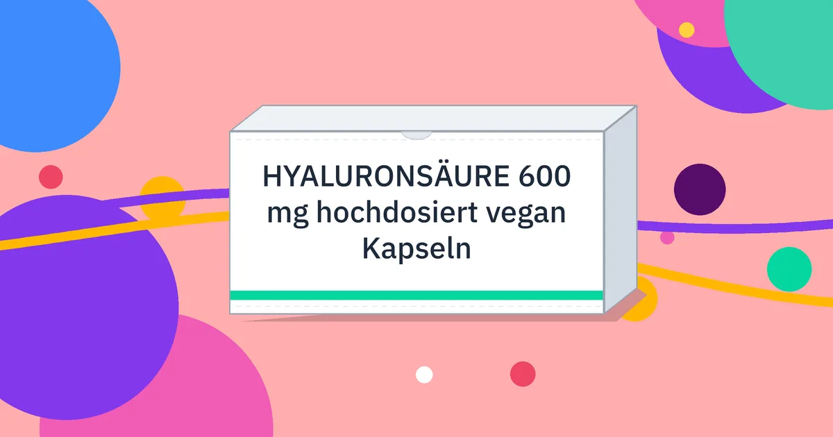 Symbolbild: Packung mit der Aufschrift HYALURONSÄURE 600 mg hochdosiert vegan Kapseln (PZN 18331766) – Verfügbarkeit und Bezug in Apotheken in Frankfurt am Main