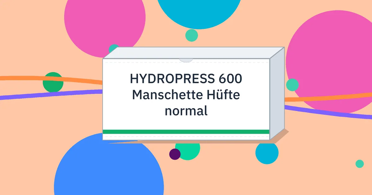 Symbolbild: Packung mit der Aufschrift HYDROPRESS 600 Manschette Hüfte normal (PZN 08610726) – Verfügbarkeit und Bezug in Apotheken in Frankfurt am Main