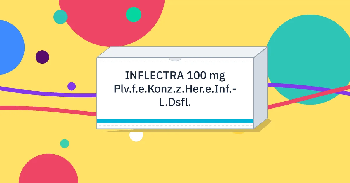 Symbolbild: Packung mit der Aufschrift INFLECTRA 100 mg Plv.f.e.Konz.z.Her.e.Inf.-L.Dsfl. (PZN 06575061) – Verfügbarkeit und Bezug in Apotheken in Frankfurt am Main
