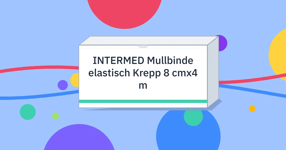 Symbolbild: Packung mit der Aufschrift INTERMED Mullbinde elastisch Krepp 8 cmx4 m (PZN 02703929) – Verfügbarkeit und Bezug in Apotheken in Frankfurt am Main