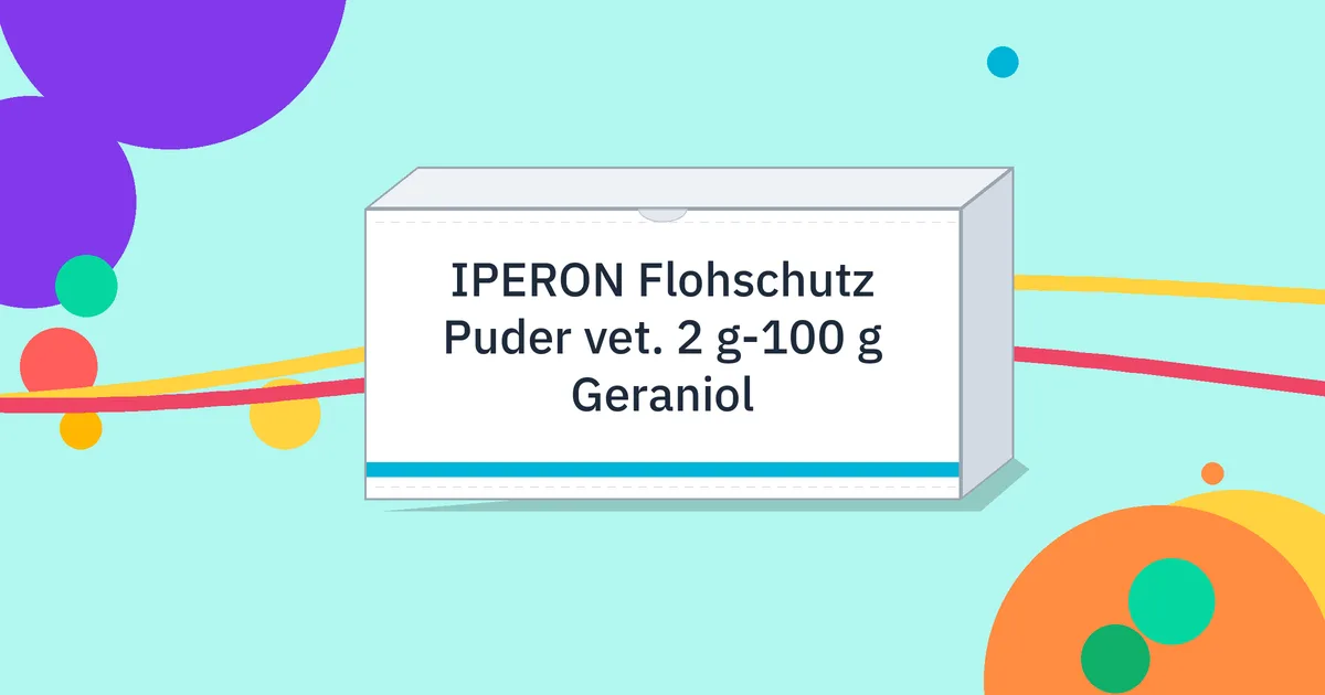 Symbolbild: Packung mit der Aufschrift IPERON Flohschutz Puder vet. 2 g-100 g Geraniol (PZN 20381062) – Verfügbarkeit und Bezug in Apotheken in Frankfurt am Main