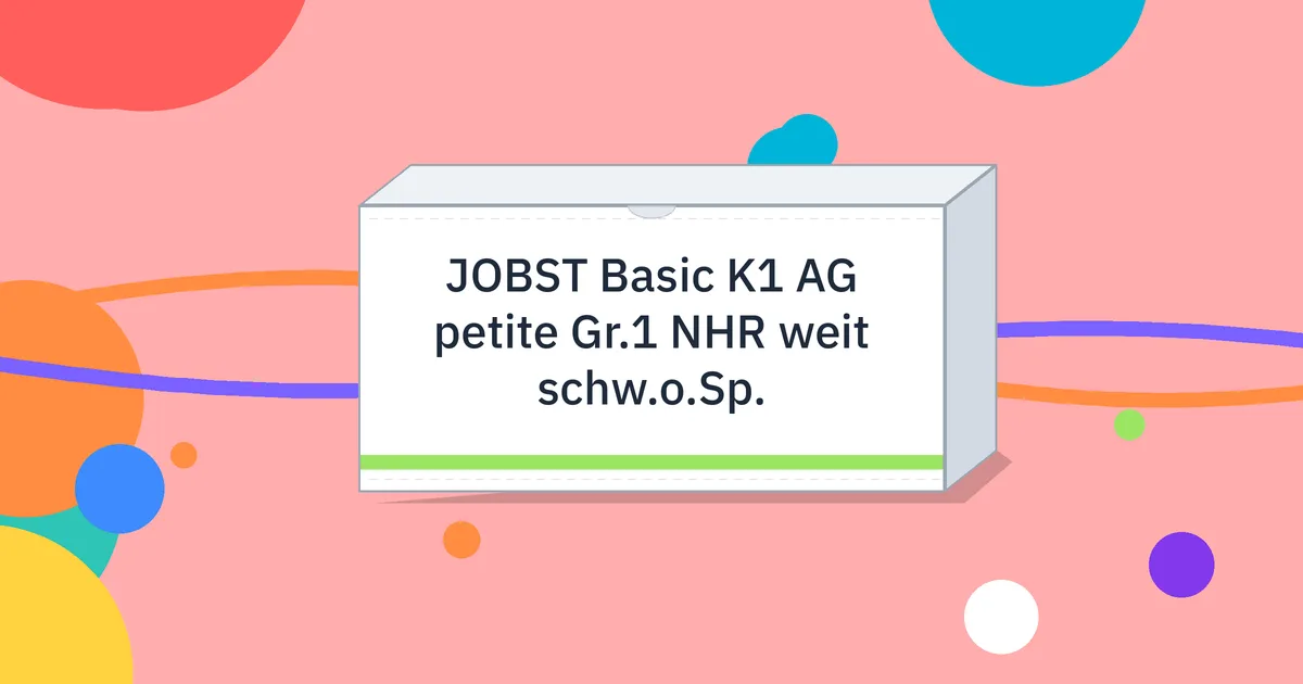 Symbolbild: Packung mit der Aufschrift JOBST Basic K1 AG petite Gr.1 NHR weit schw.o.Sp. (PZN 15309619) – Verfügbarkeit und Bezug in Apotheken in Frankfurt am Main