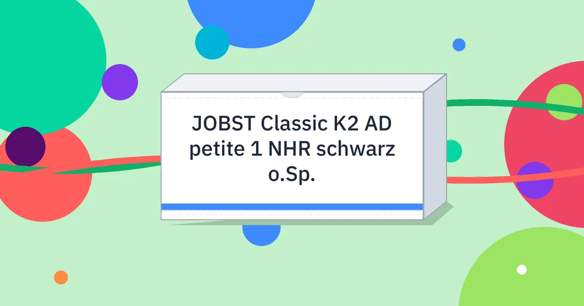 Symbolbild: Packung mit der Aufschrift JOBST Classic K2 AD petite 1 NHR schwarz o.Sp. (PZN 13061434) – Verfügbarkeit und Bezug in Apotheken in Frankfurt am Main