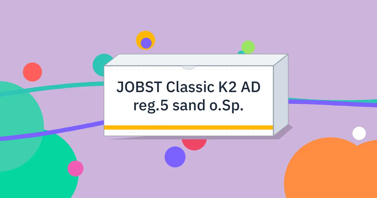 Symbolbild: Packung mit der Aufschrift JOBST Classic K2 AD reg.5 sand o.Sp. (PZN 11269320) – Verfügbarkeit und Bezug in Apotheken in Frankfurt am Main