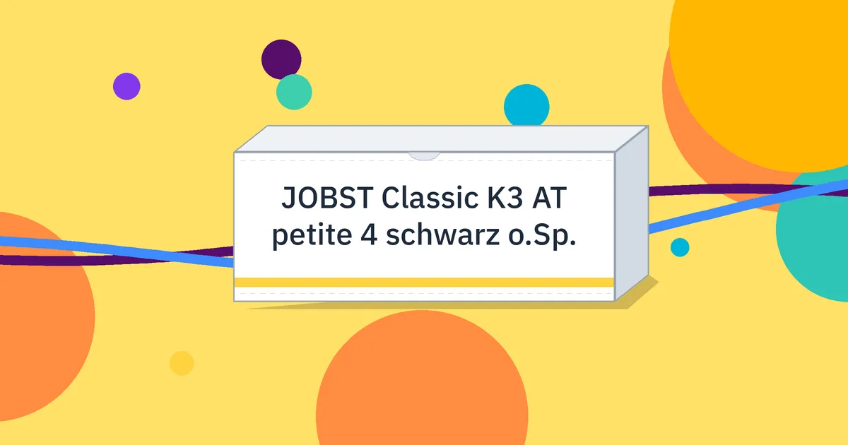 Symbolbild: Packung mit der Aufschrift JOBST Classic K3 AT petite 4 schwarz o.Sp. (PZN 13077470) – Verfügbarkeit und Bezug in Apotheken in Frankfurt am Main
