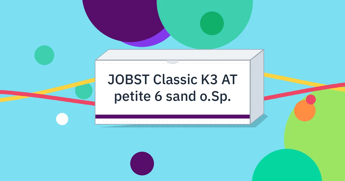 Symbolbild: Packung mit der Aufschrift JOBST Classic K3 AT petite 6 sand o.Sp. (PZN 13077429) – Verfügbarkeit und Bezug in Apotheken in Frankfurt am Main