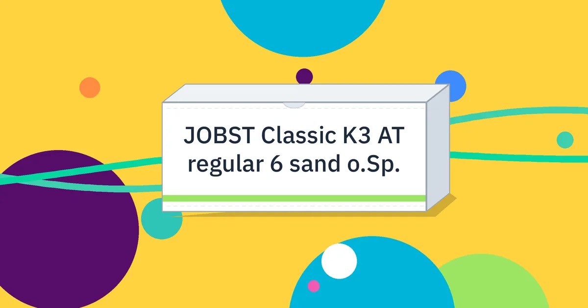 Symbolbild: Packung mit der Aufschrift JOBST Classic K3 AT regular 6 sand o.Sp. (PZN 13078305) – Verfügbarkeit und Bezug in Apotheken in Frankfurt am Main